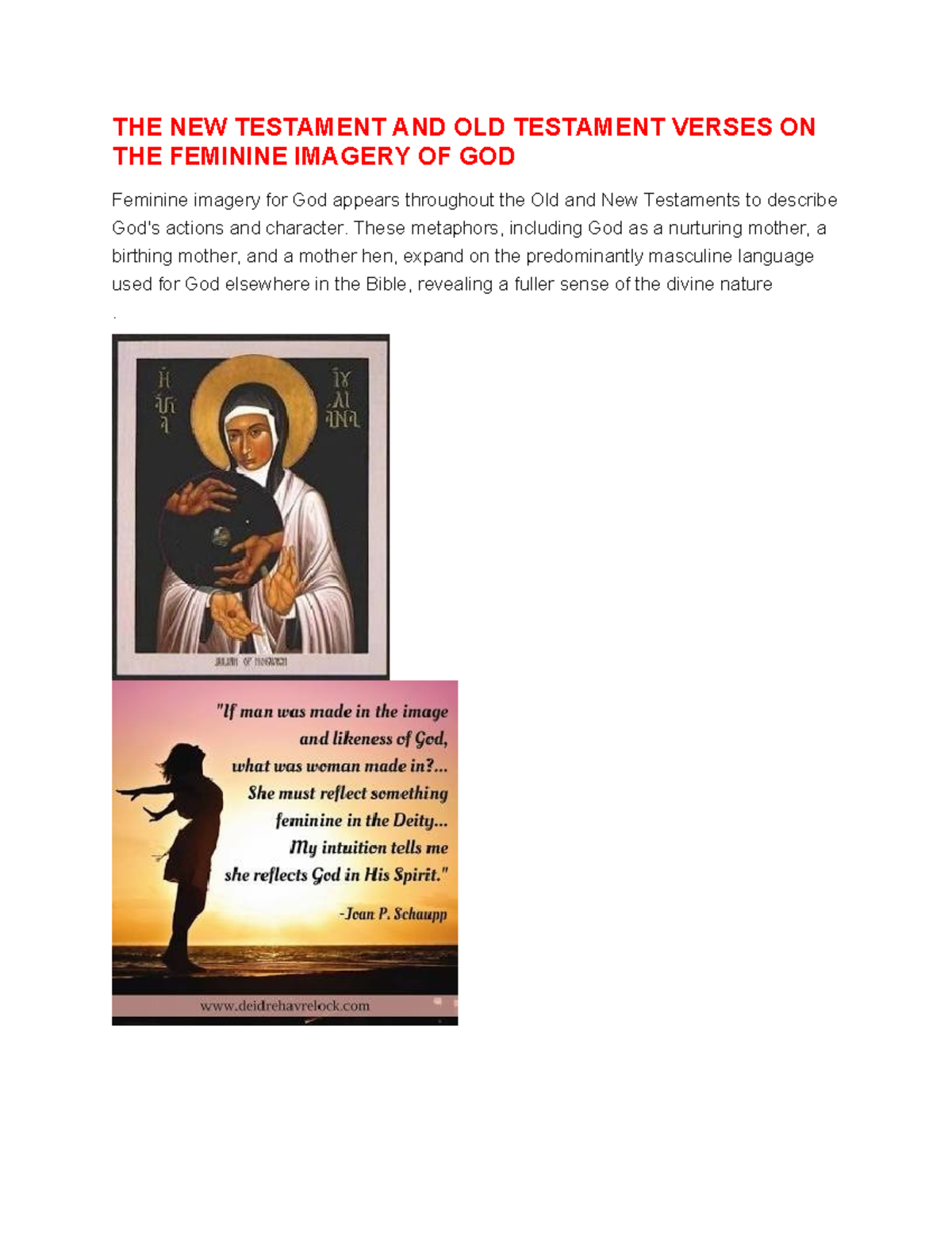 Feminine Imagery of God in the Old & New Testaments - Studocu