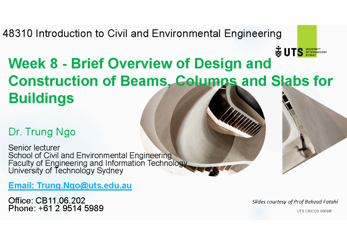 48310 Week 8 Lecture Notes: Beam Design in Civil Engineering - Studocu