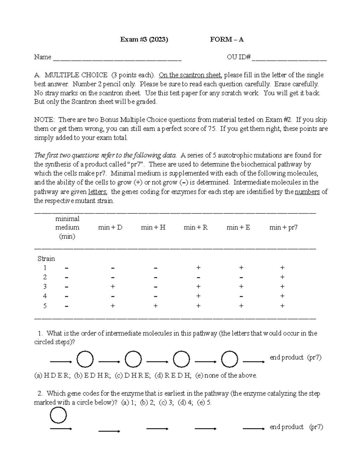 Genetic Code and Ribosome Function: Exam #3 (2023) FORM A - Exam #3 ...