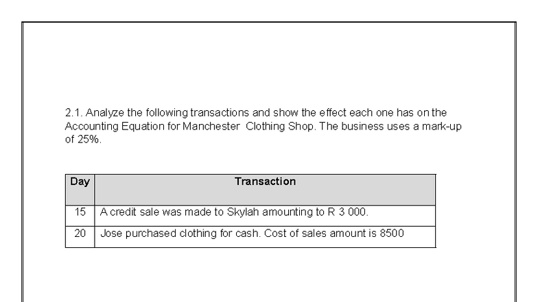 Activity ENG EMS Grade 9E Final Exam: Accounting Transactions Analysis ...