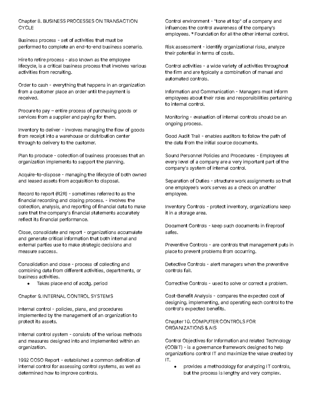 Acctg Info System Reviewer: Business Processes & Internal Controls ...