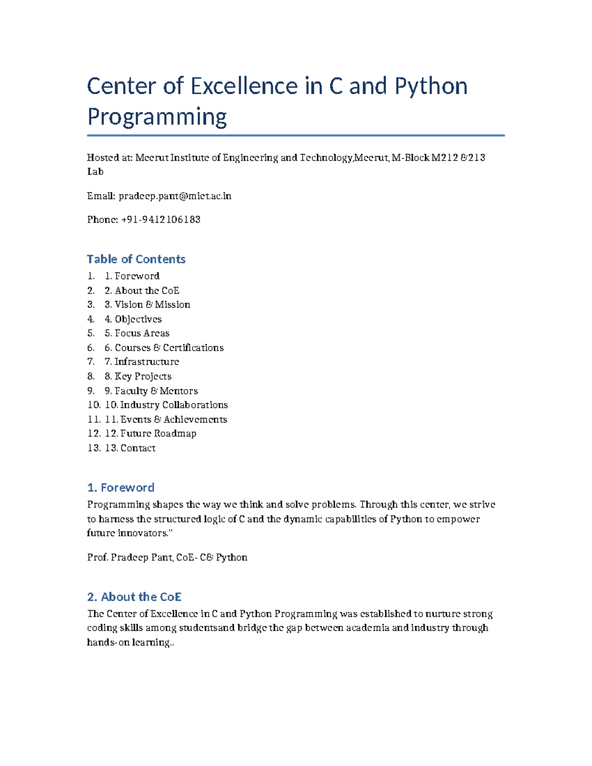 Center of Excellence in C & Python Programming - M212 Lab Overview ...