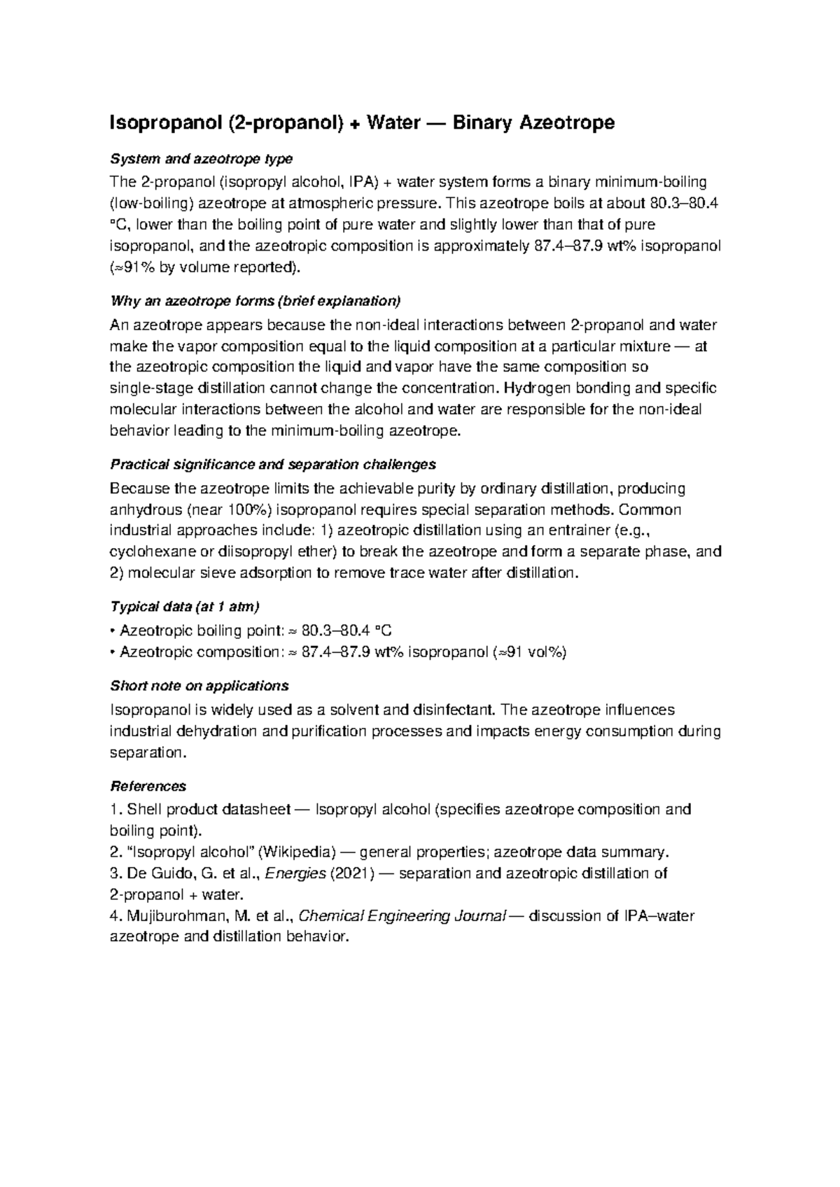 Isopropanol Water Azeotrope System Analysis Report - Studocu