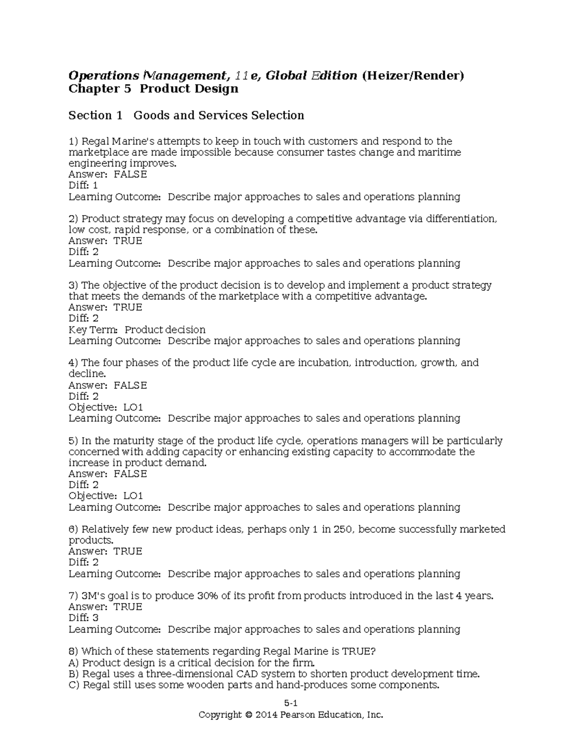 Operations Management 11e: Chapter 5 Product Design Q&A Bank - Studocu