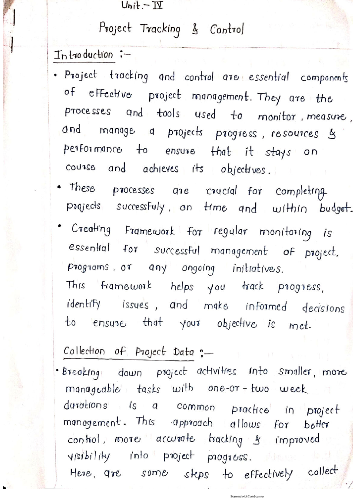 SPM Unit 4: Project Tracking and Control Notes - Studocu