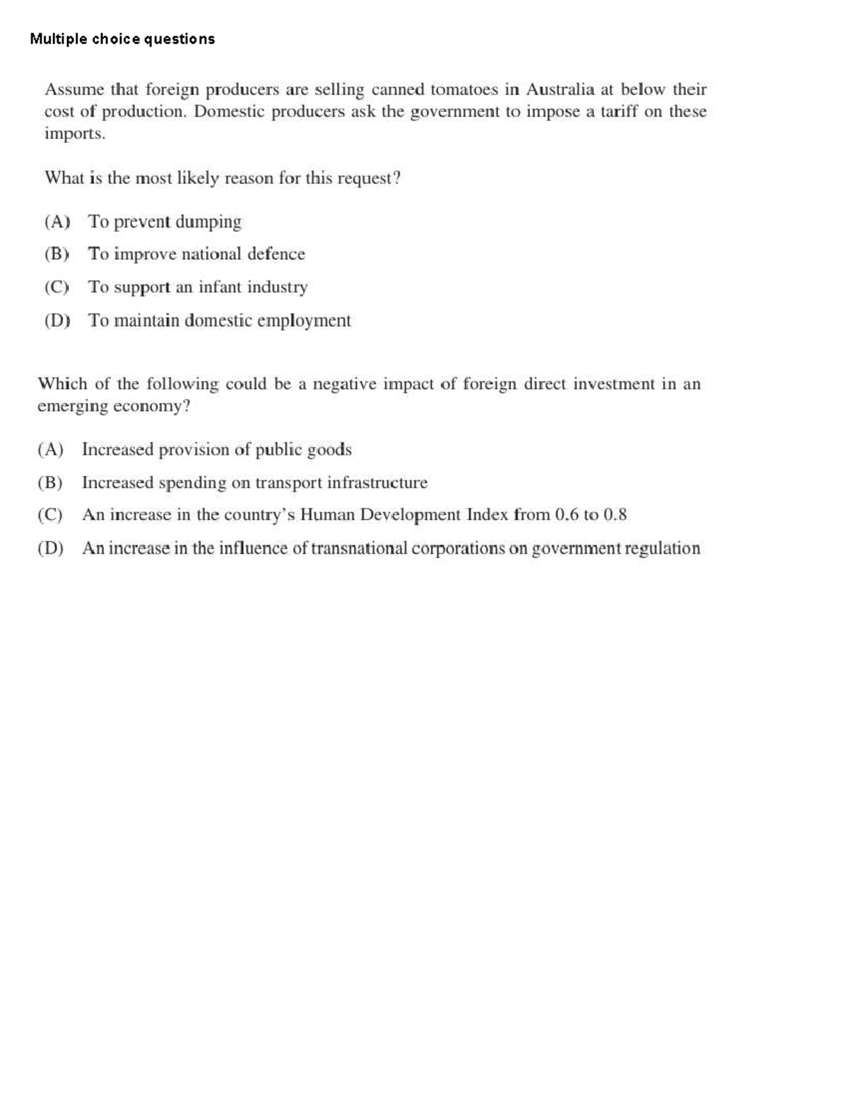 HSC Topic 2: Multiple Choice & Extended Response Questions - Studocu