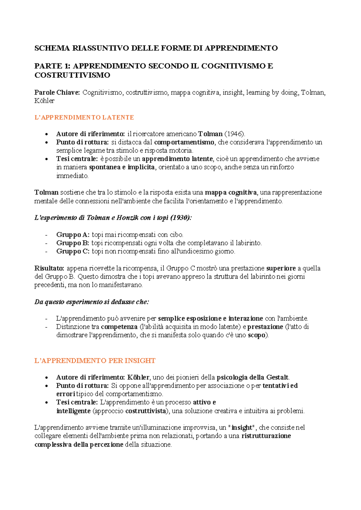 SCHEMA RIASSUNTIVO DELLE FORME DI APPRENDIMENTO - LEZIONE 4 - Studocu