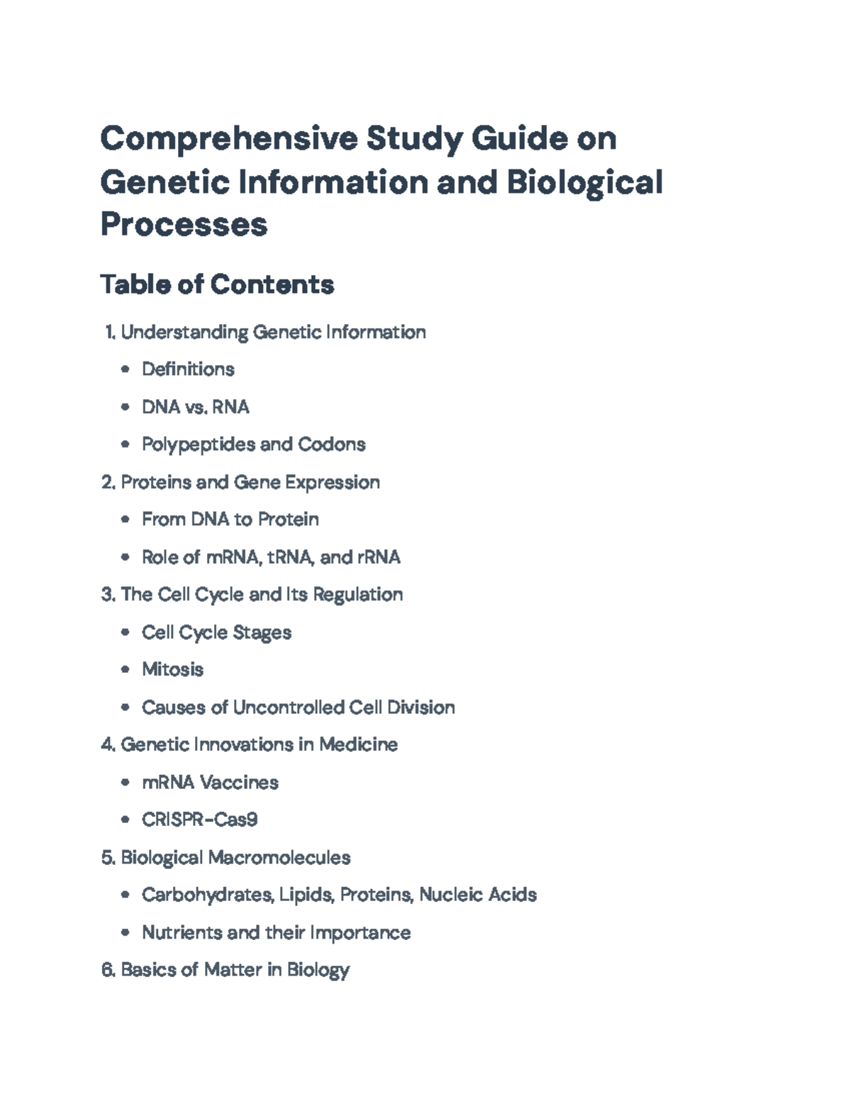 Biology Study Guide: Genetic Information & Biological Processes ...