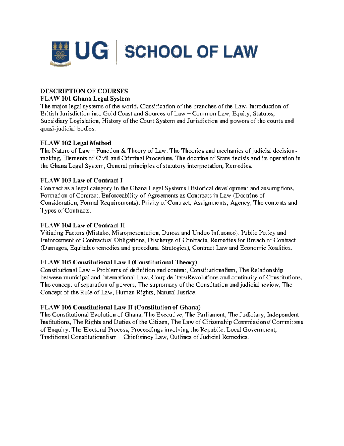 FLAW 100-400 Comprehensive Course Descriptions for Law Students - Studocu