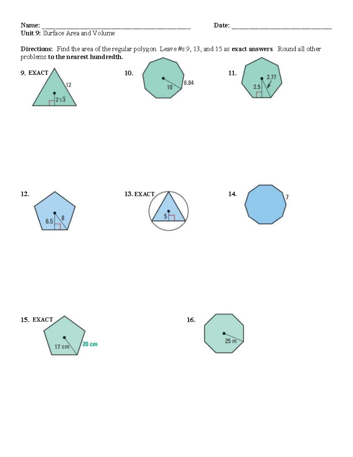 Unit 9: Surface Area & Volume - Polygon Area & Perimeter Calculations ...