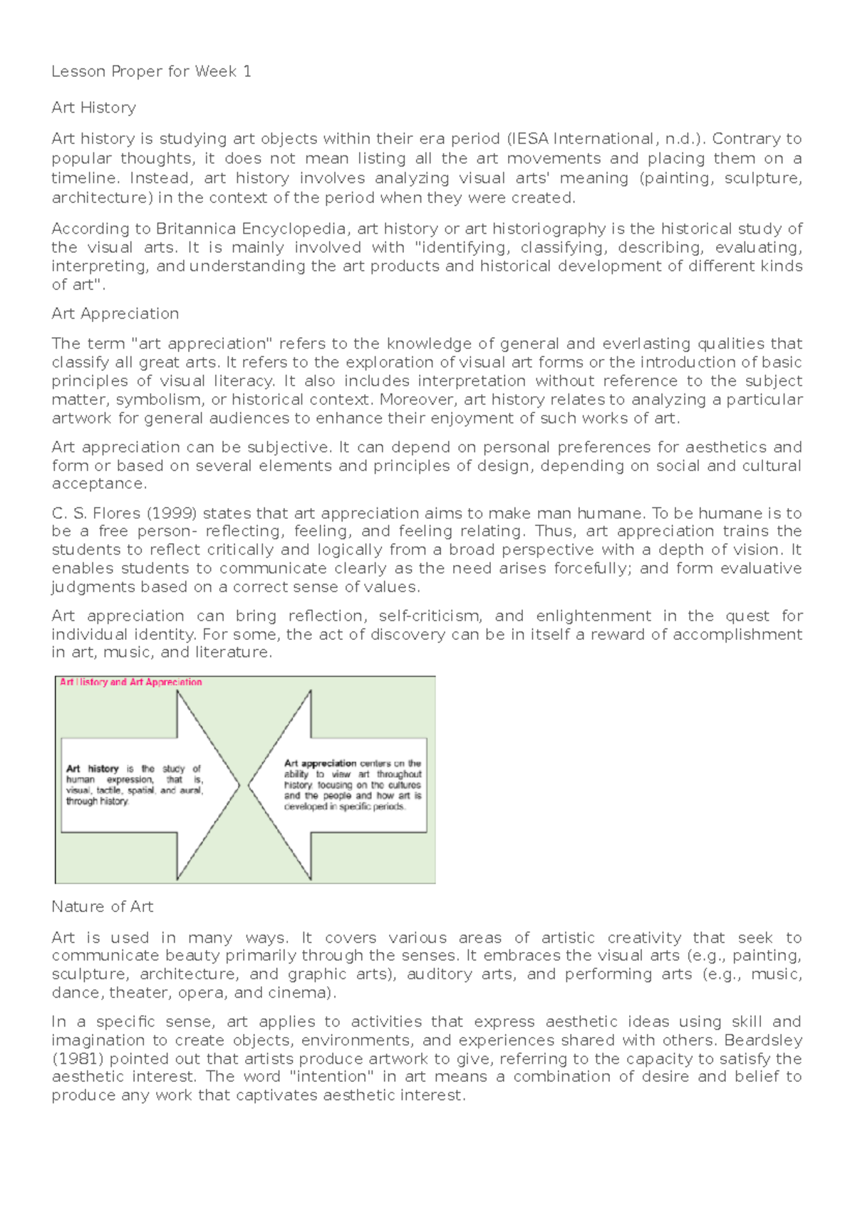 Lesson 1: Introduction to Art Appreciation and History - Studocu