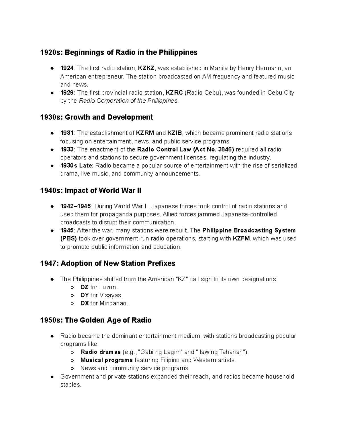 History of Philippine Radio Broadcasting: Key Events & Milestones - Studocu