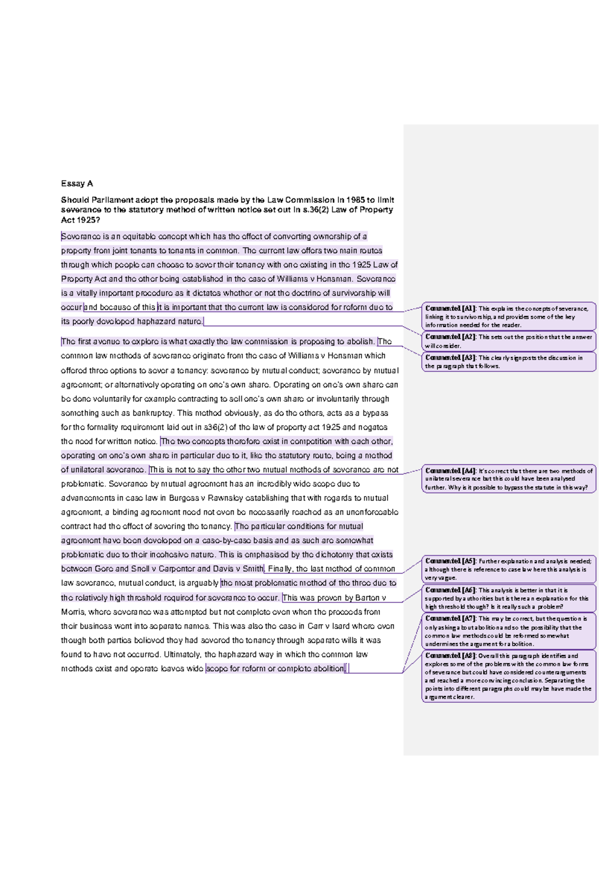 Property Law Essay on Severance Methods: Analysis of 1985 Proposals ...