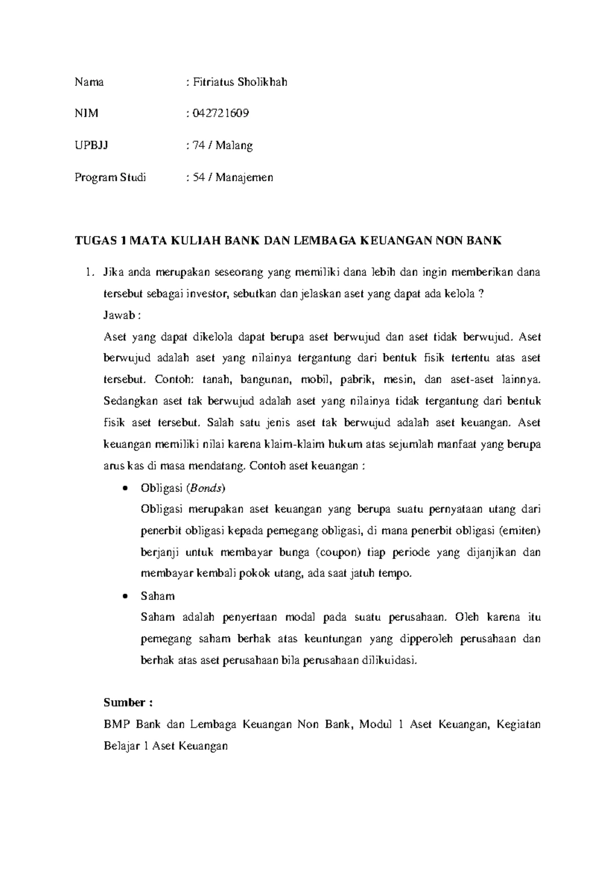 Tugas 2: Risiko dan Kelebihan Pembiayaan Non-Bank (EKSI4205) - Studocu