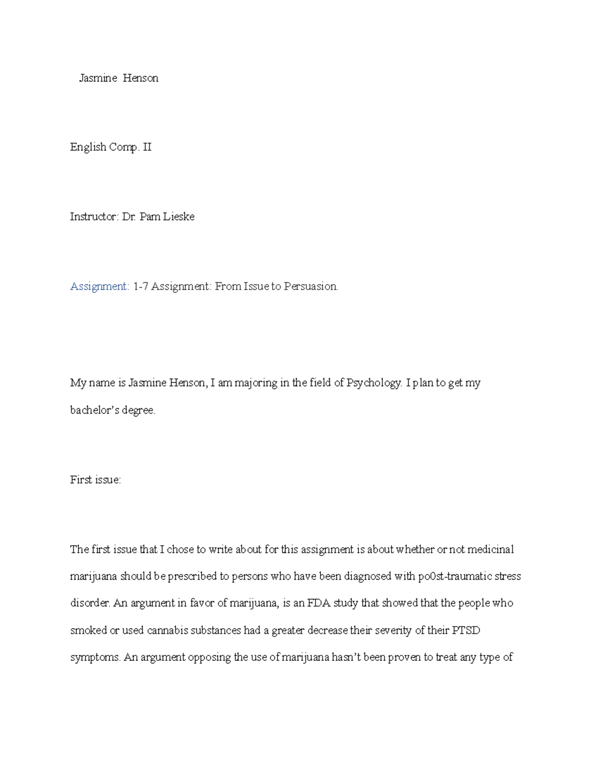 1-7 Assignment English - Jasmine Henson English Comp. II Instructor: Dr ...