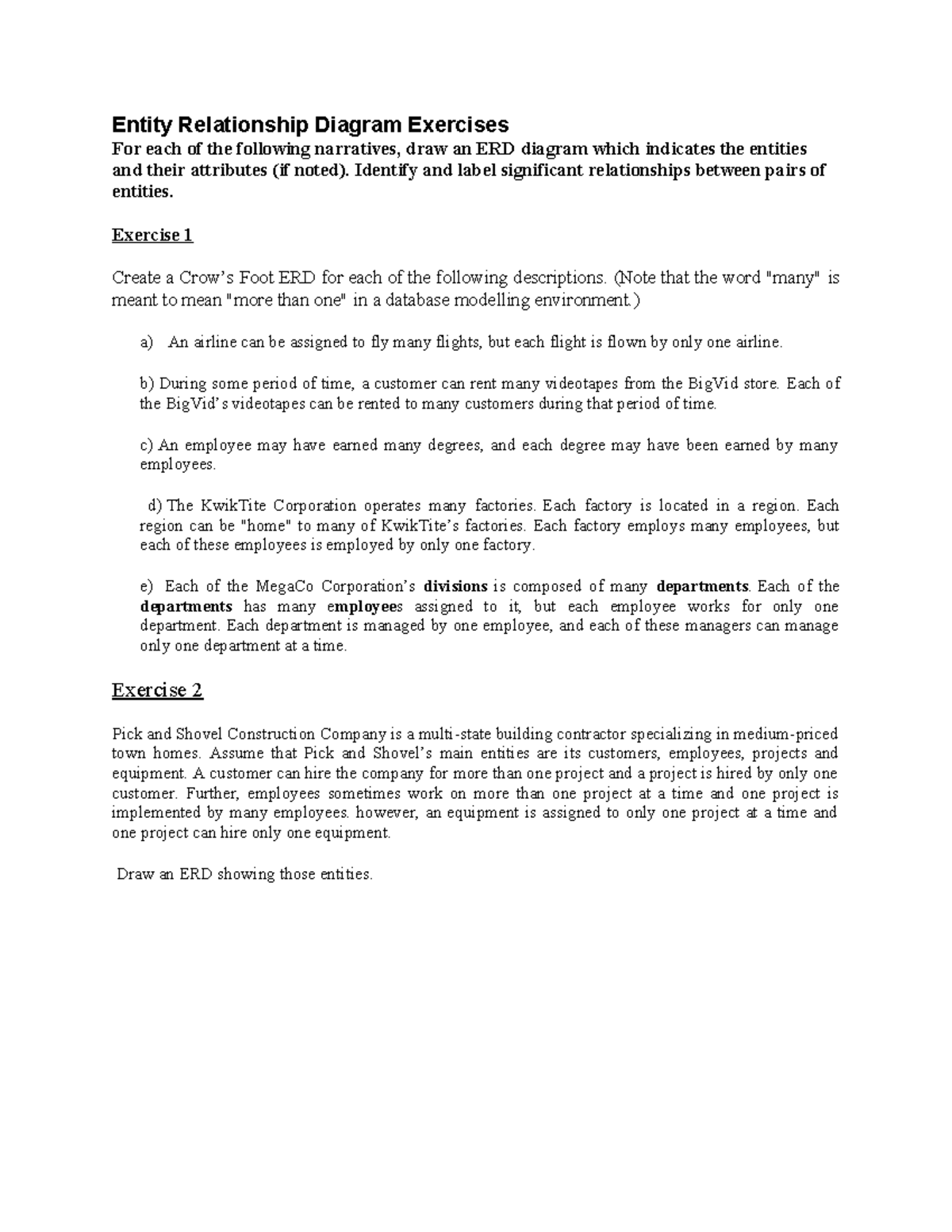 ERD Exercises for Database Modeling (Course Code: ERD101) - Studocu