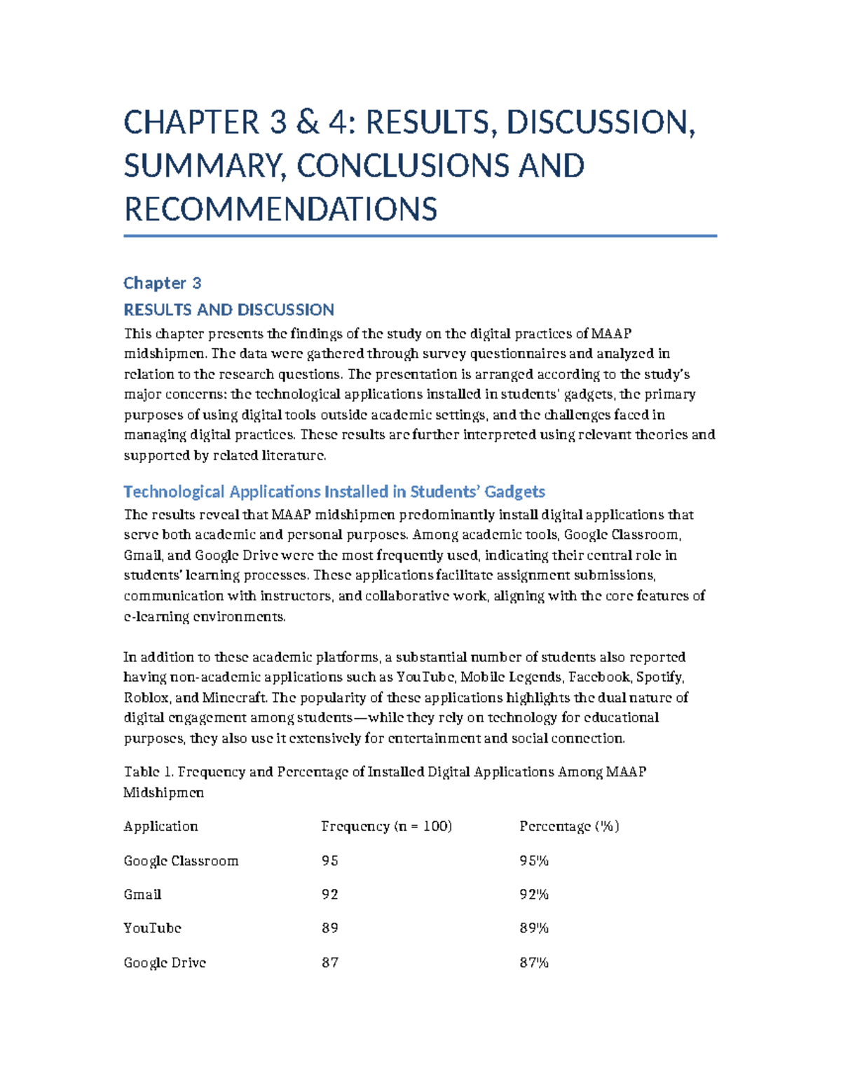 CHAPTER 3 & 4: RESULTS, DISCUSSION, AND RECOMMENDATIONS ON MAAP DIGITAL ...