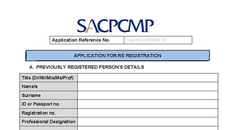 RE Registration Application FORM rev 1 1 - Application Reference No. Year/month/MM No. A ...