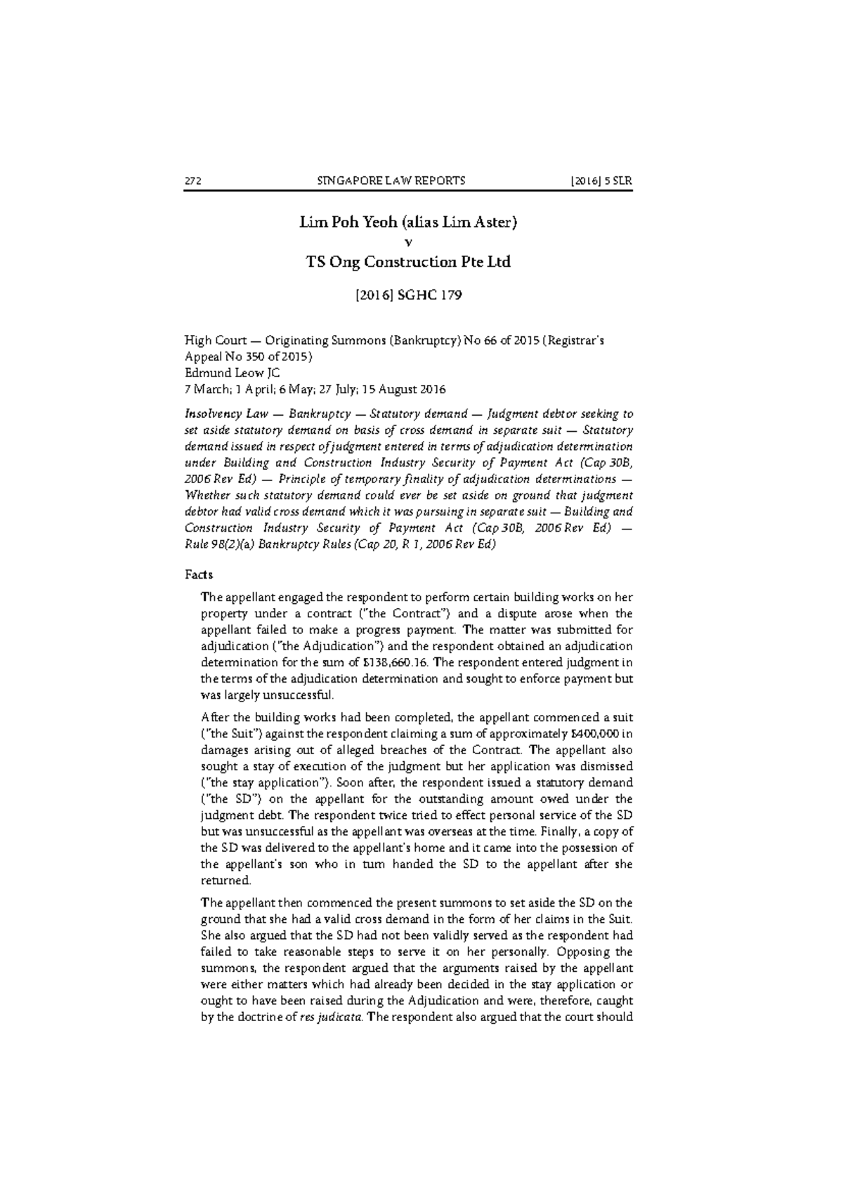Lim Poh Yeoh v TS Ong Construction Pte Ltd: SGHC 179 Bankruptcy Appeal ...