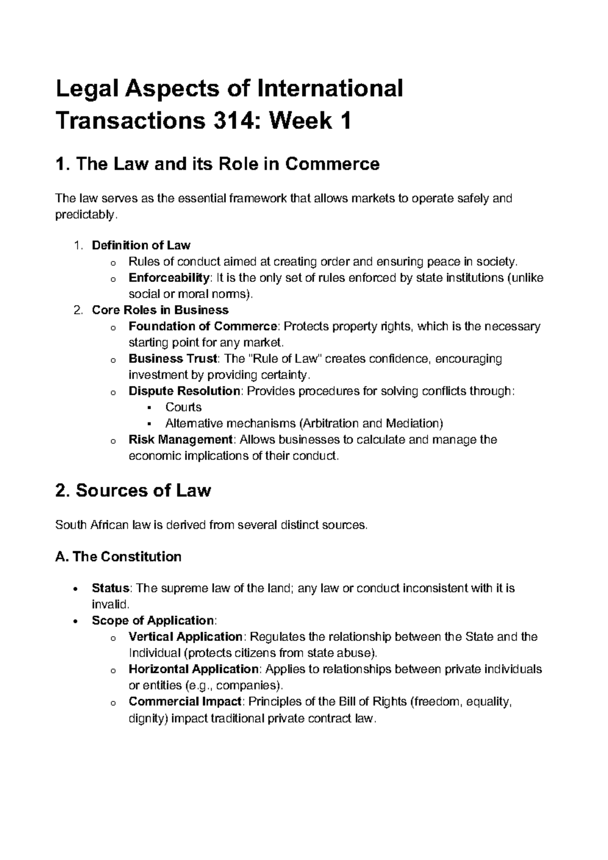 Legal Aspects of International Transactions 314: Week 1 Overview - Studocu