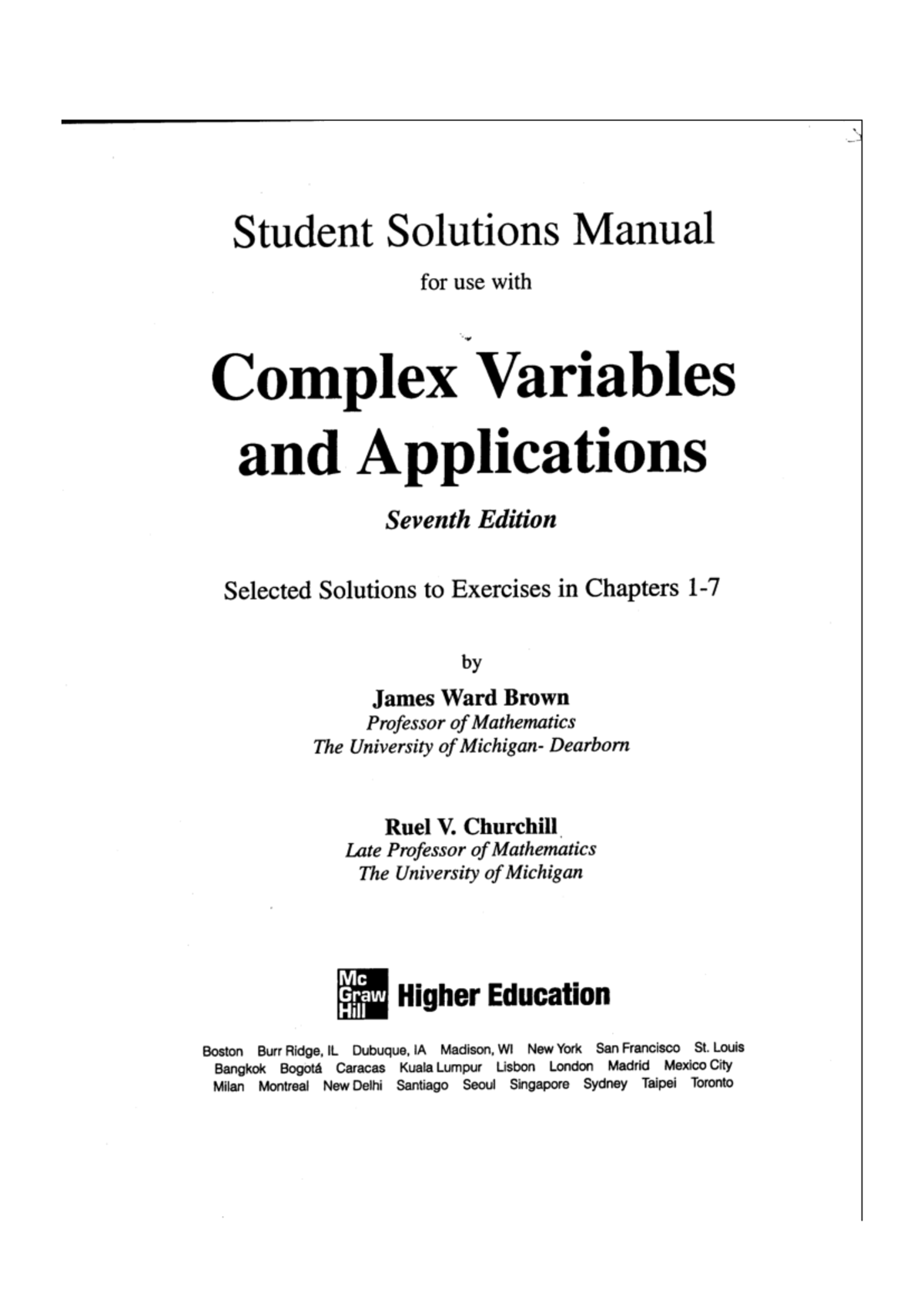 Solucionario Churchill 7th edition. Complex variables and applications - Análisis Matemático III ...