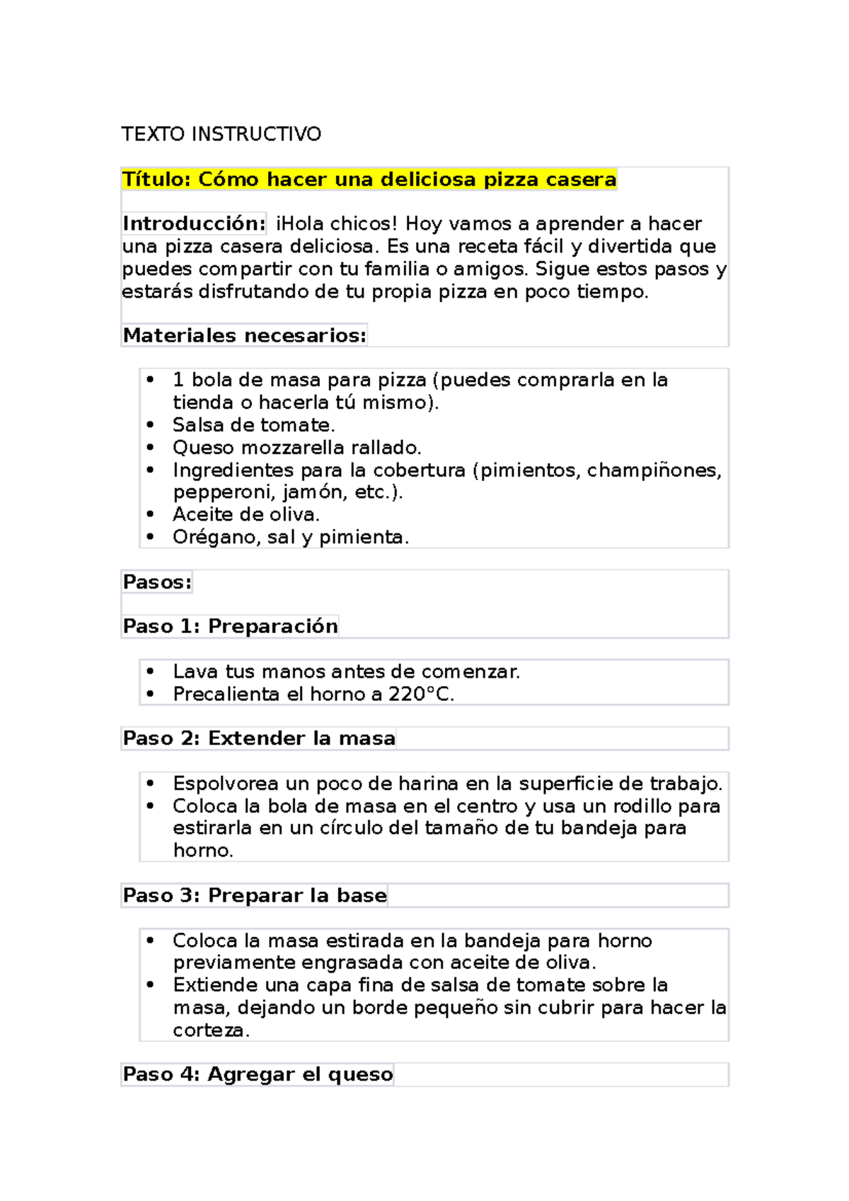 Texto Instructivo - TEXTO INSTRUCTIVO Título: Cómo hacer una deliciosa ...