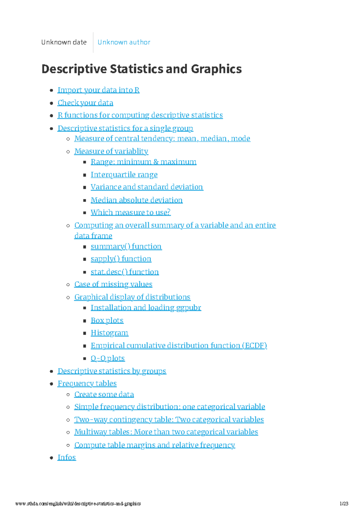 Descriptive Statistics and Graphics: R Guide for Data Analysis - Studocu
