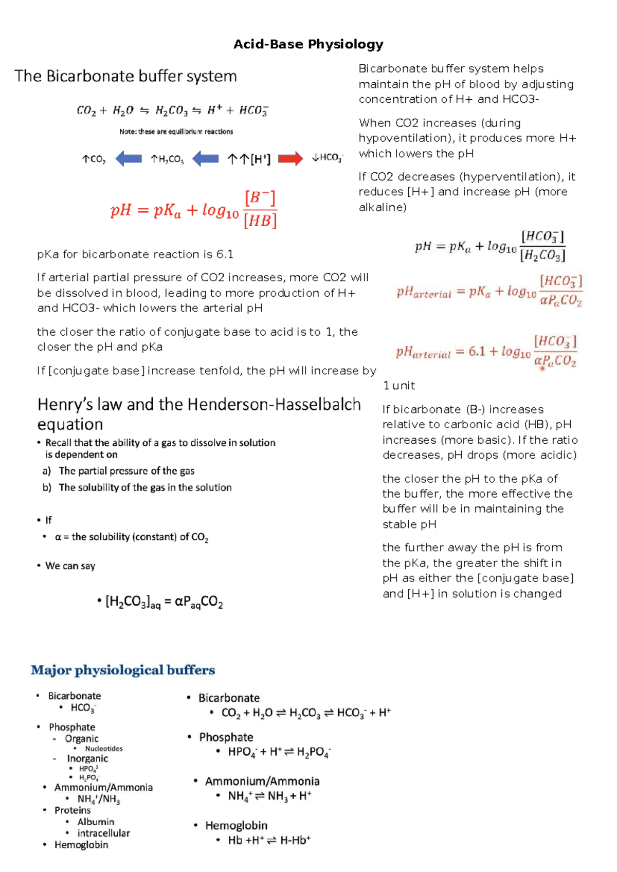 Acid-Base Regulation: Physiology of Bicarbonate Buffer System (BIO 101 ...