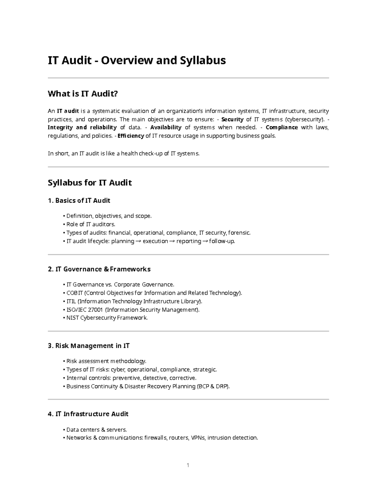 IT Audit Syllabus: Overview, Objectives, and Key Topics - Studocu