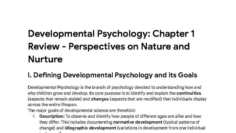 Dev Psych: Ch 1 Review on Nature vs. Nurture Perspectives - Studocu