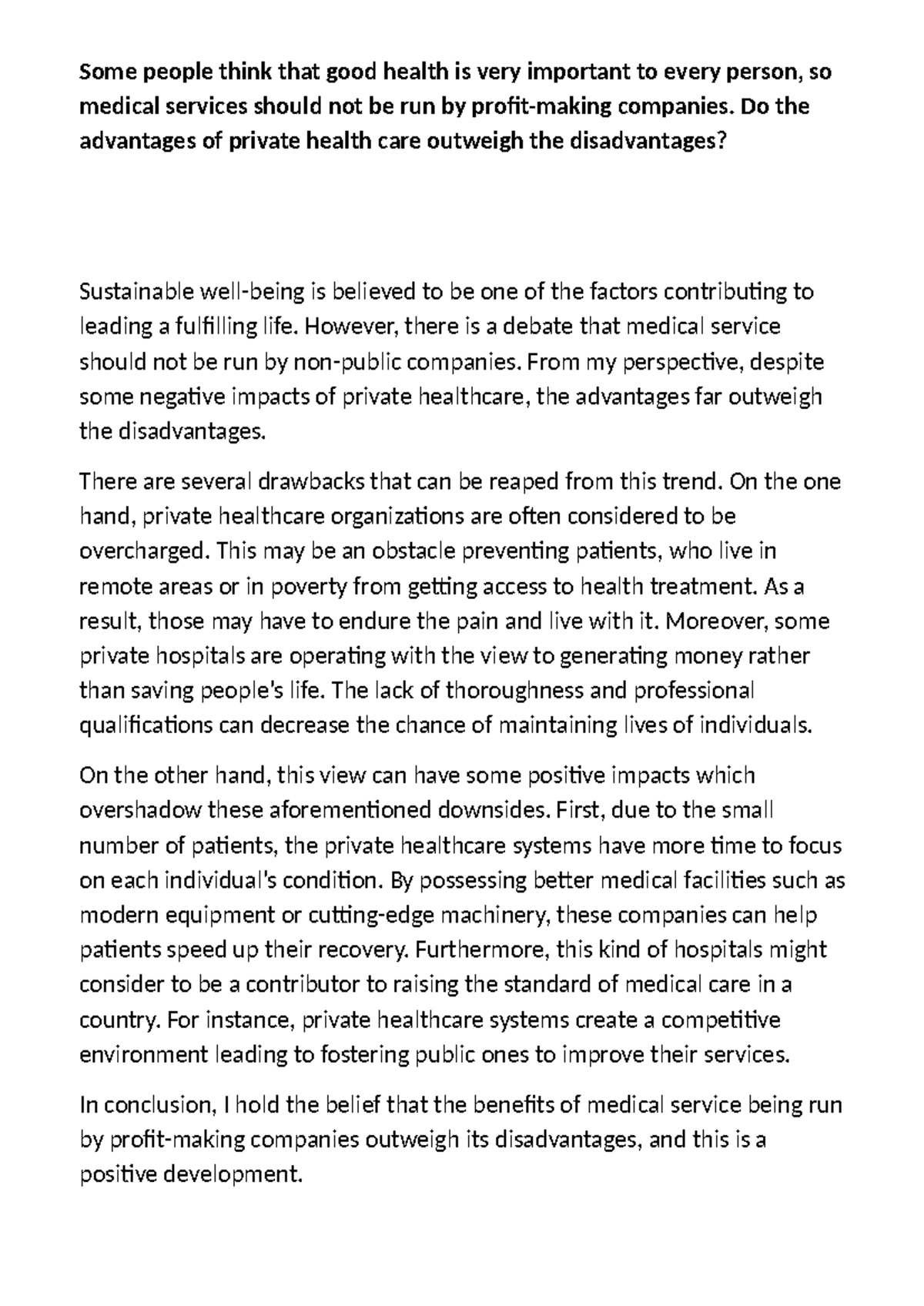 Essay Notes: The Pros and Cons of Private Healthcare Services - Studocu