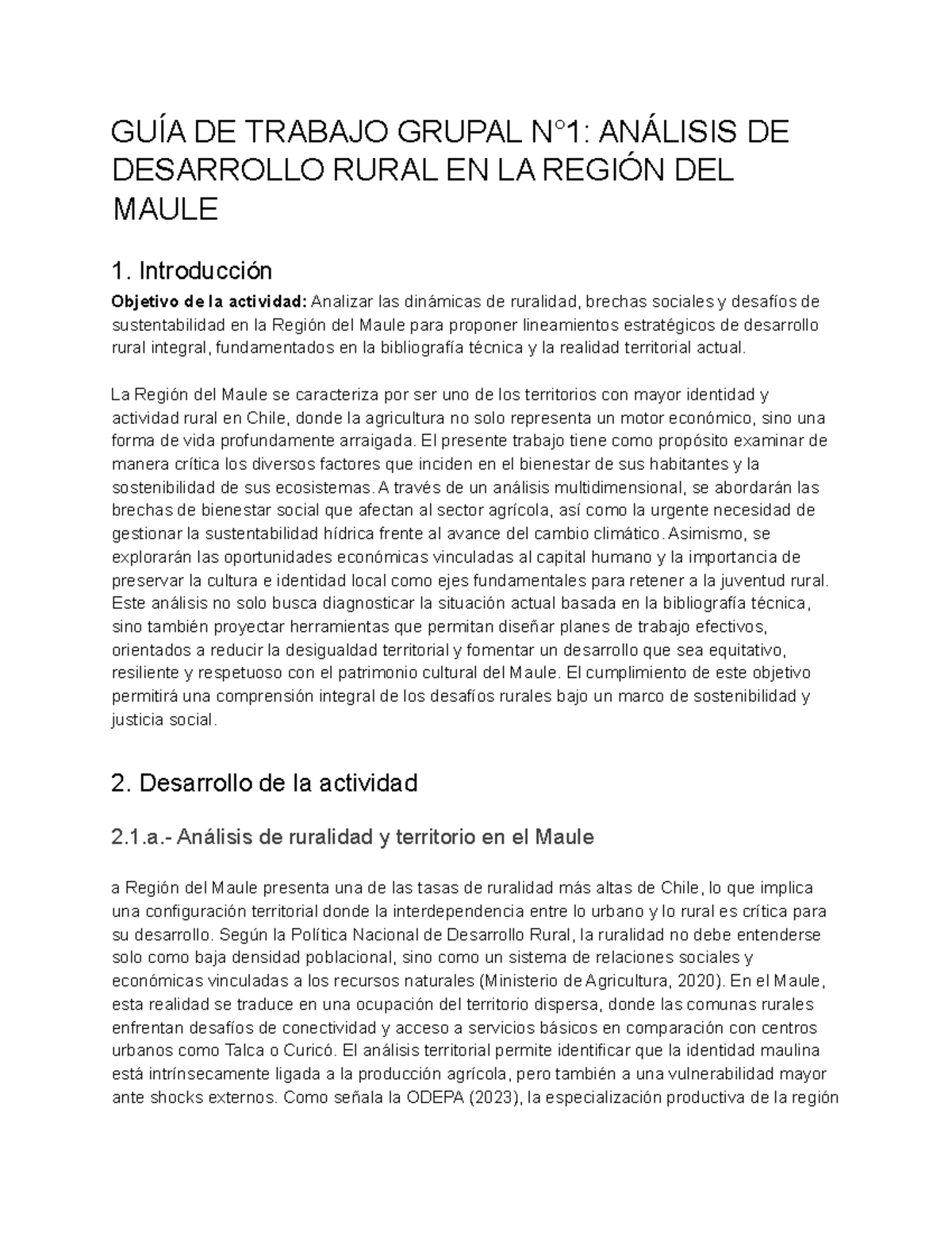 GUÍA DE TRABAJO GRUPAL: ANÁLISIS RURAL EN LA REGIÓN DEL MAULE - Studocu