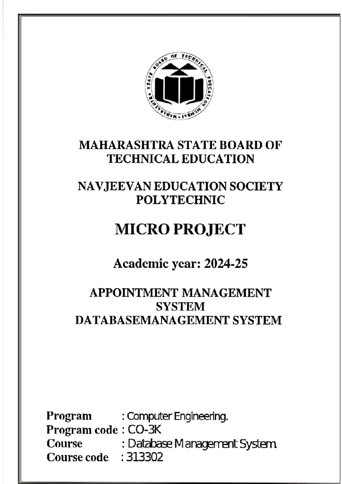 Appointment Management System Micro Project - DBMS 313302 - Studocu