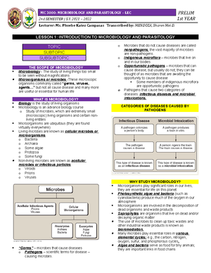 Micropara LEC Lesson 2 - Microbiology and Parasitology COURSE CODE ...
