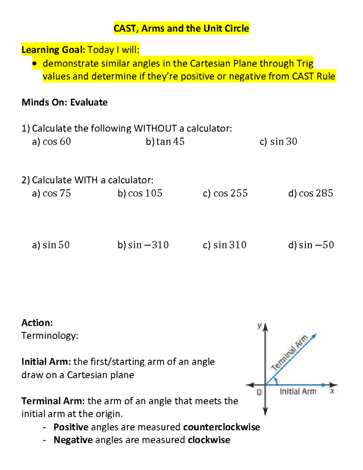 CAST Rule and Unit Circle: Understanding Angles and Trig Functions ...