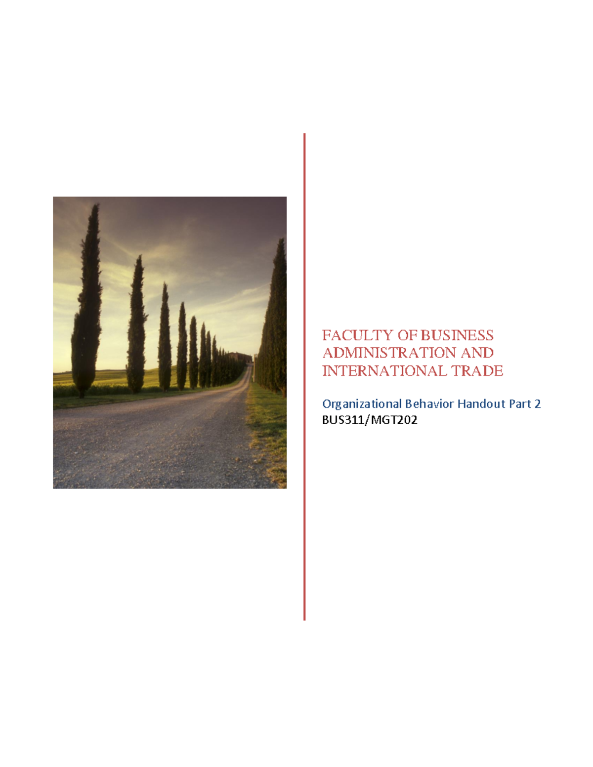 OB 101: Organizational Behavior Handout Part 2 - Group Behavior ...