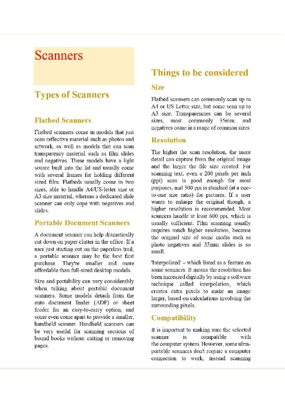 Scanners Overview: Types, Features, and Specifications (V1) - Studocu