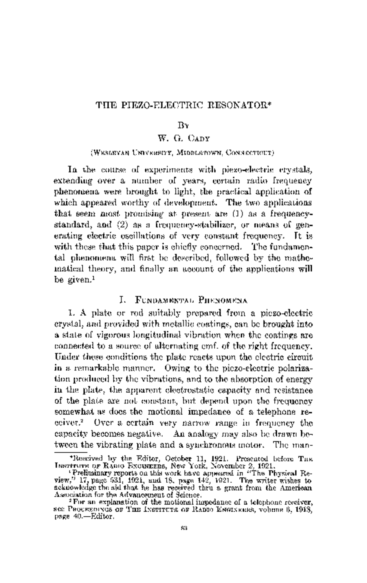 1921 IRE W. Cady: The Piezo-Electric Resonator Study - Studocu