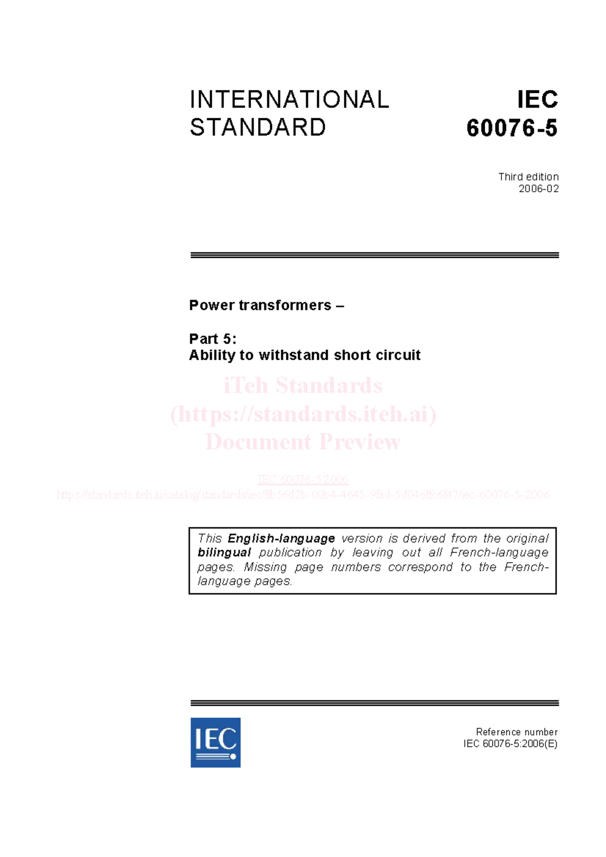 IEC 60076-5:2006 Power Transformers - Short Circuit Withstand Ability ...