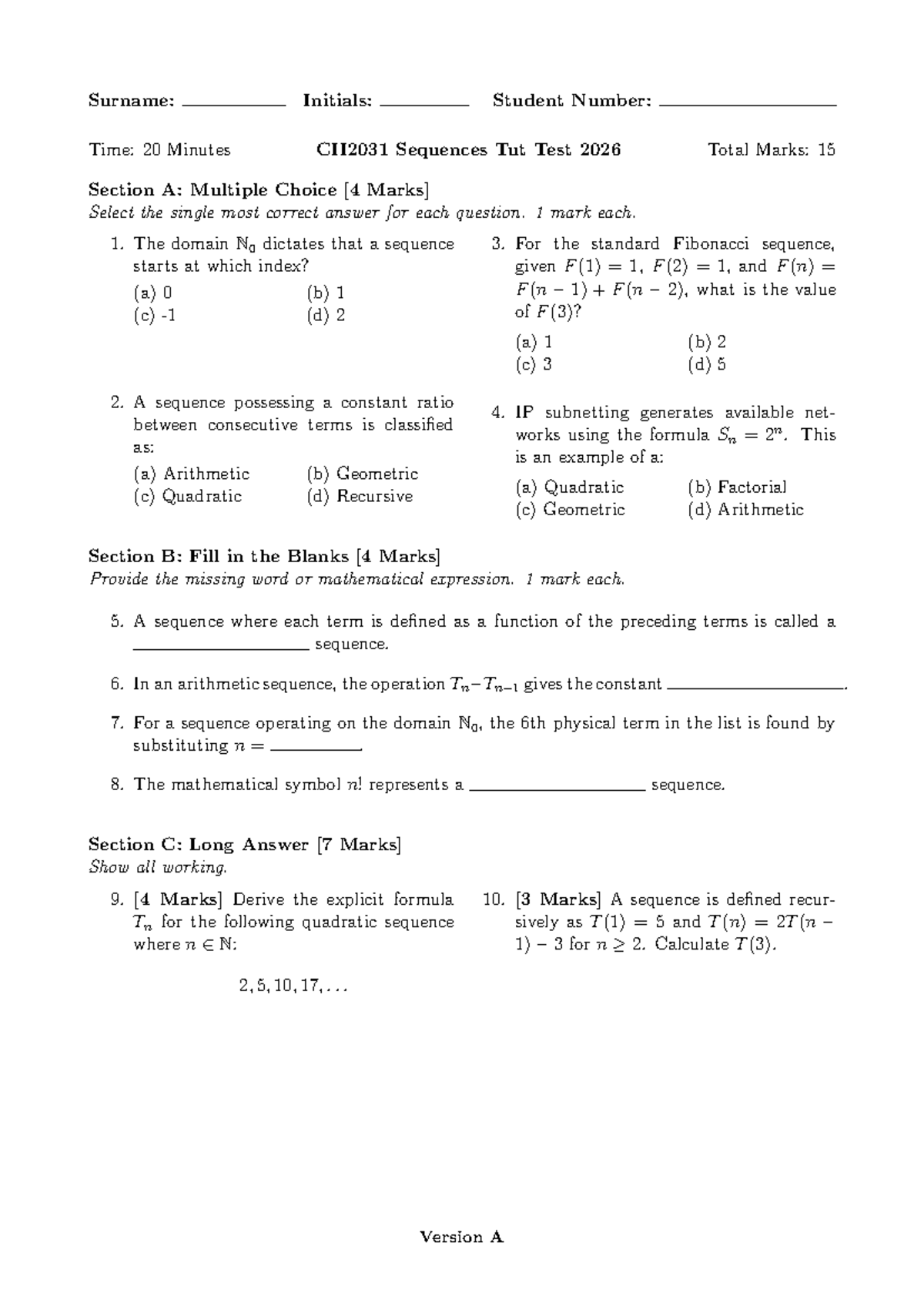CII2031 Sequences Tut Test 2026 - Studocu