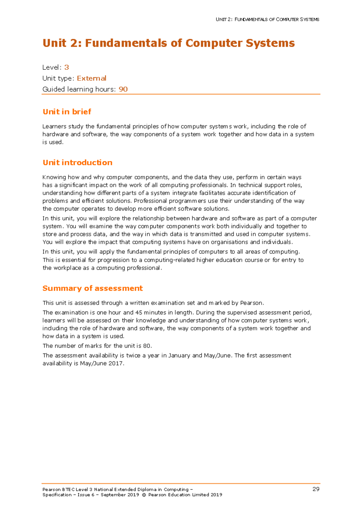 BTEC Level 3 Unit 2: Fundamentals of Computer Systems Overview - Studocu
