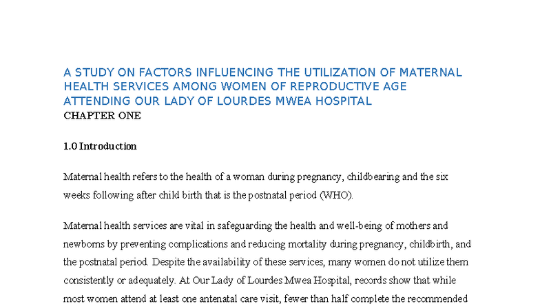 Factors Influencing Maternal Health Service Utilization at Our Lady of ...