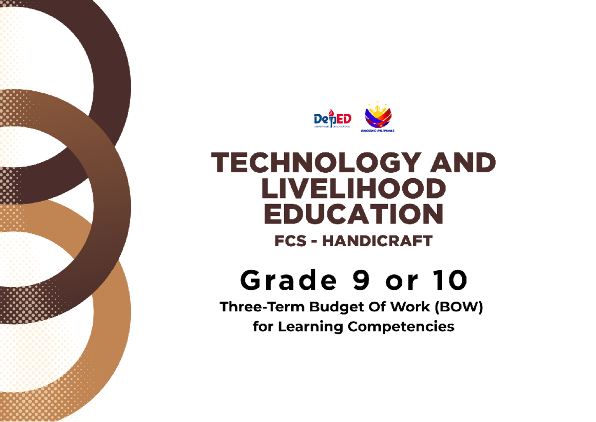 [G9 G10] TLE FCS - Handicraft Budget of Work for Learning Competencies ...