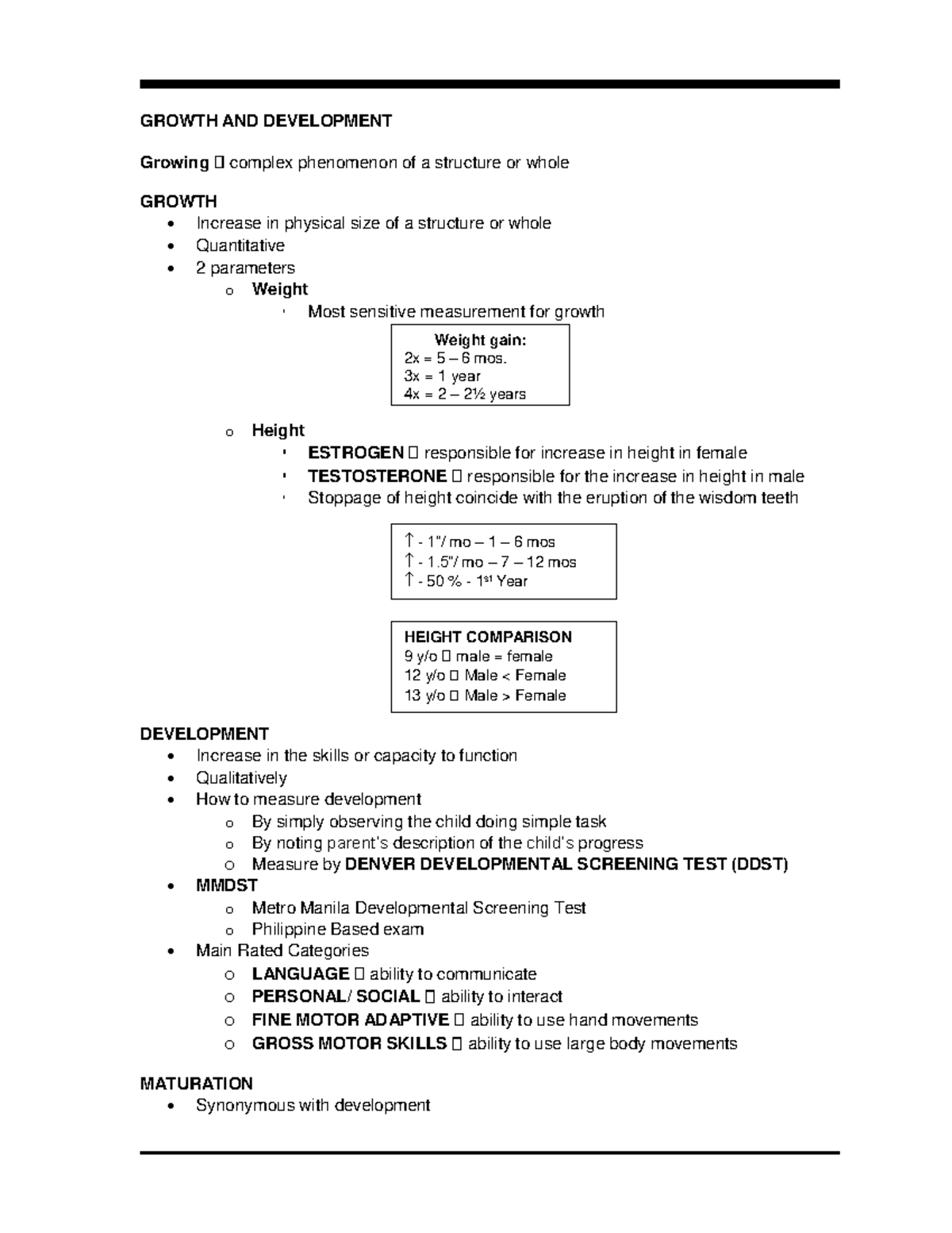 PEDIA 101: Growth and Development Lecture Summary Notes - Studocu