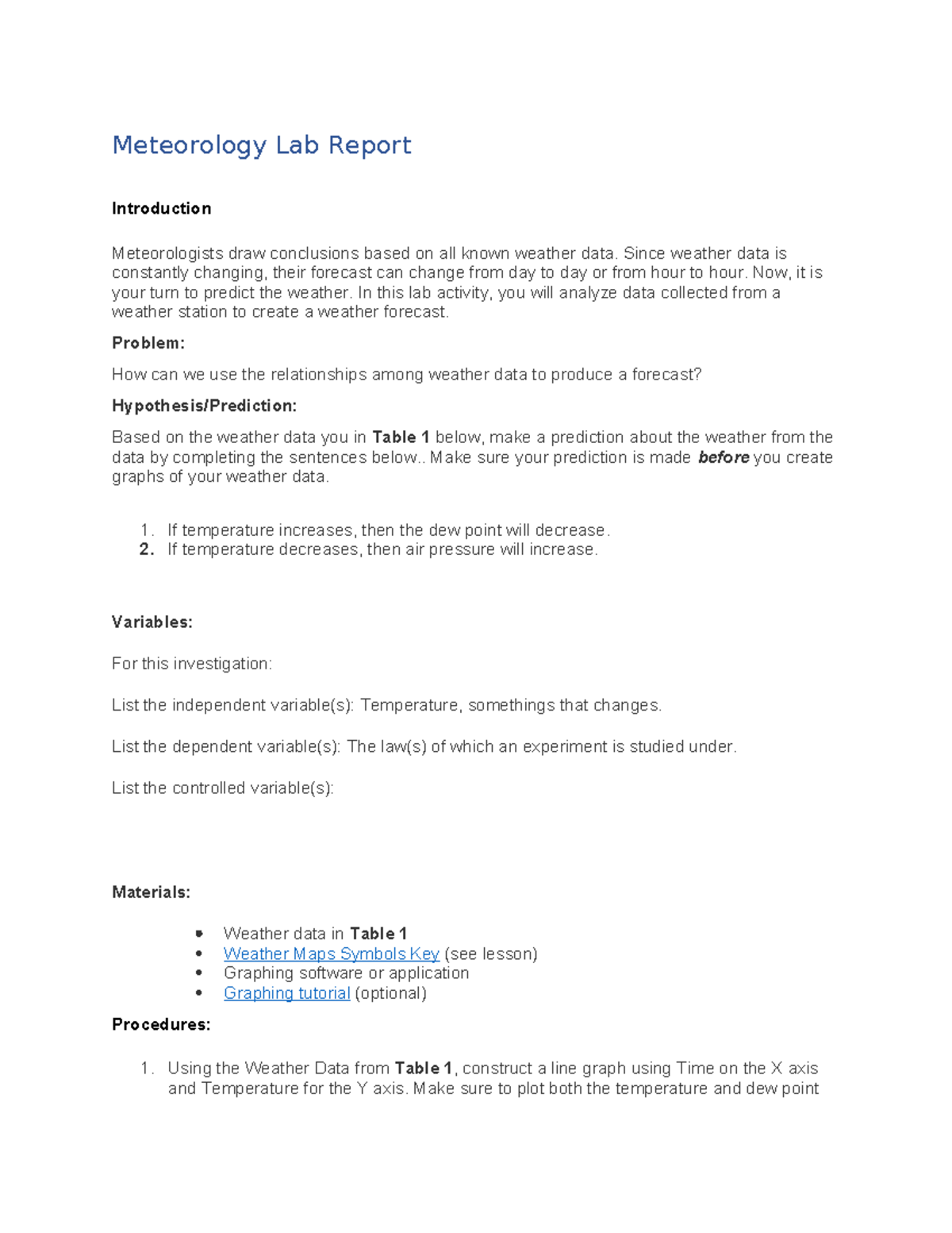 Meteorology Lab Report: Weather Data Analysis & Forecasting - Studocu