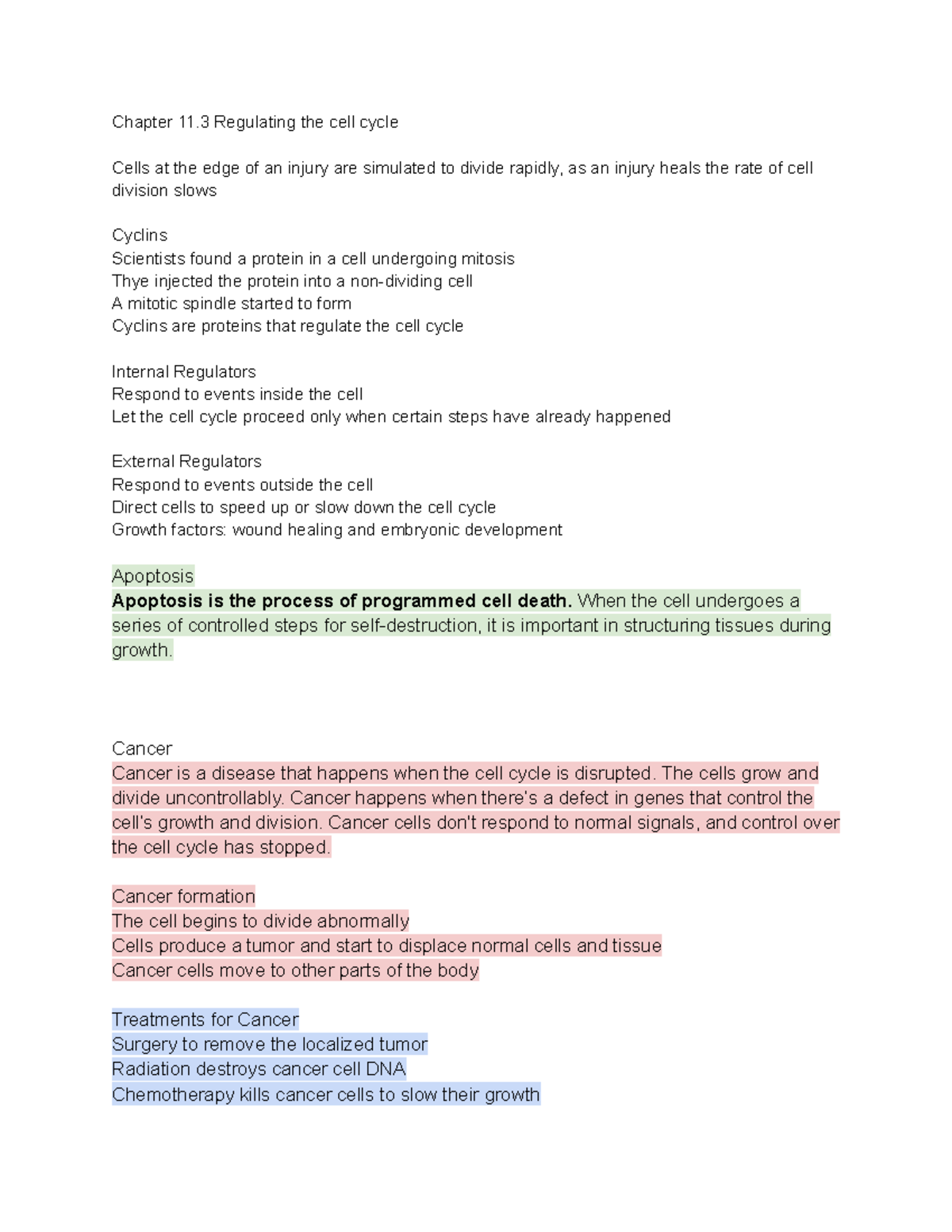 Chapter 11 Notes: Cell Cycle Regulation, Apoptosis & Cancer - Studocu