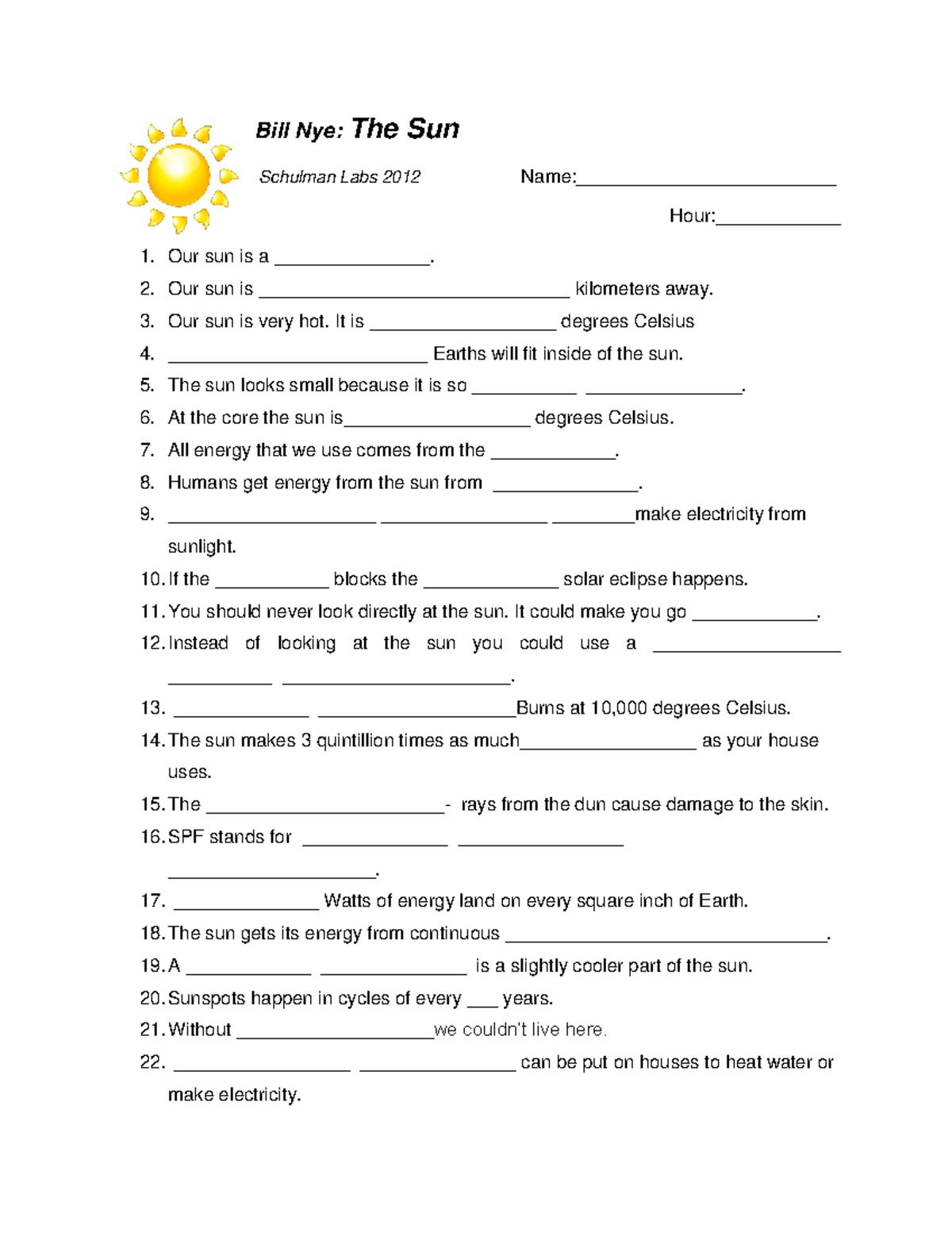 Bill Nye Solar System Worksheet Answers