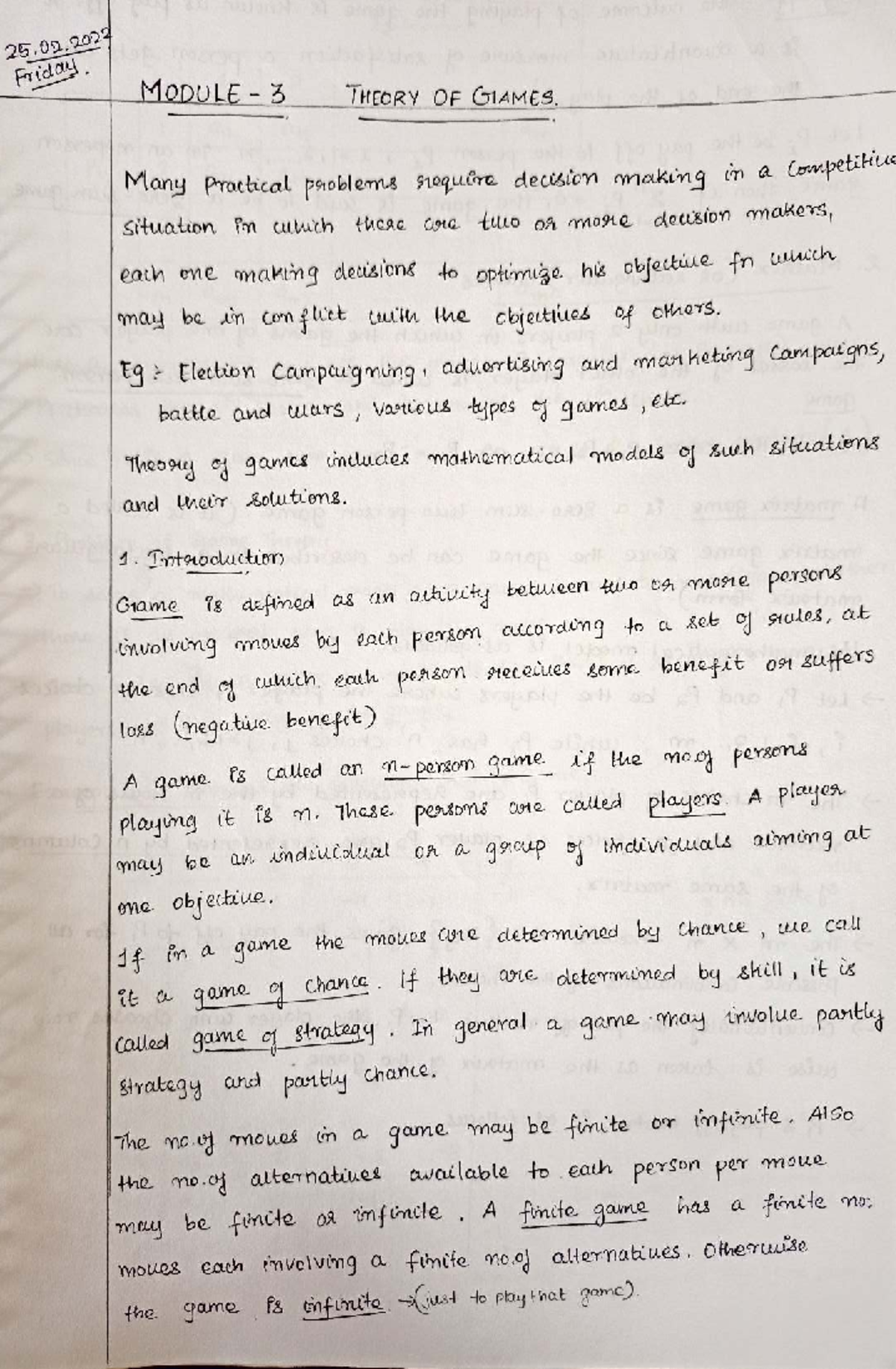 Optimization Techniques MOD 3: Theory of Games and Applications - Studocu