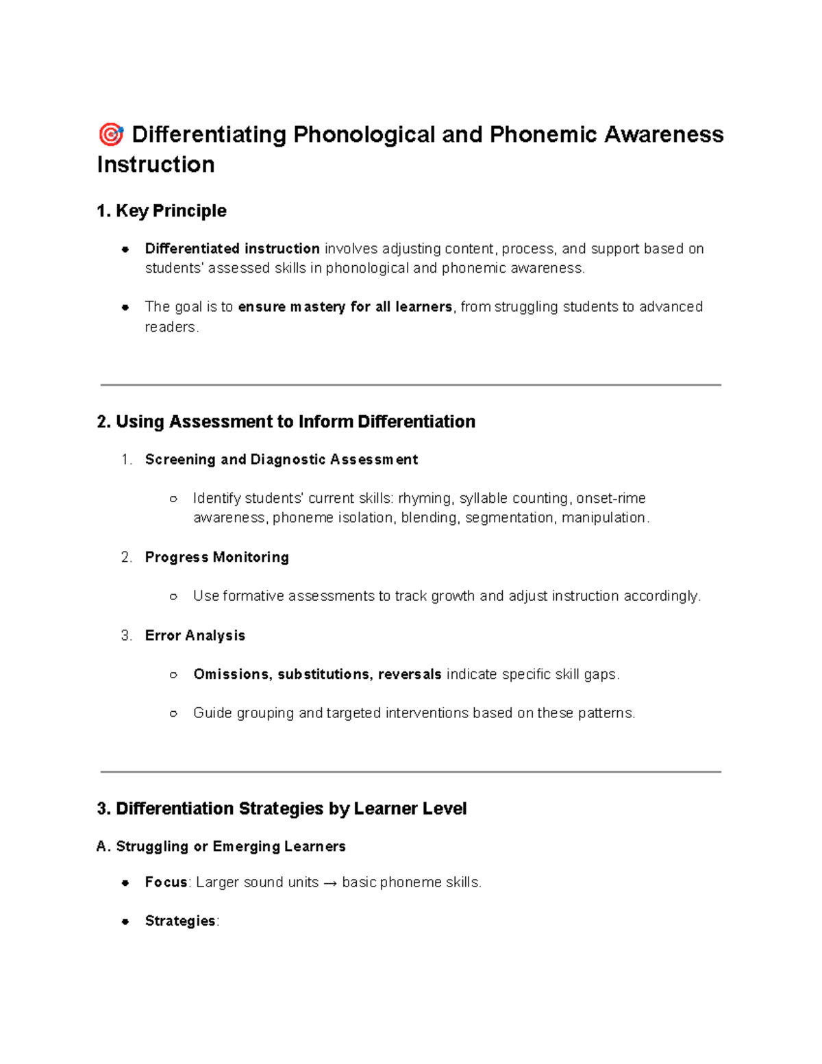 Differentiating Phonological & Phonemic Awareness Instruction Strategies - Studocu