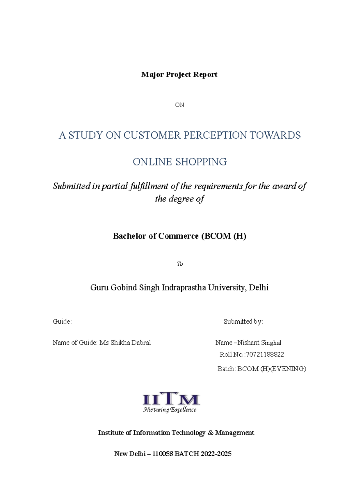 Major Project - A STUDY ON CUSTOMER PERCEPTION TOWARDS ONLINE SHOPPING ...